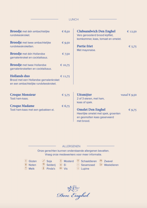 Lunch & Menukaart - Den Enghel